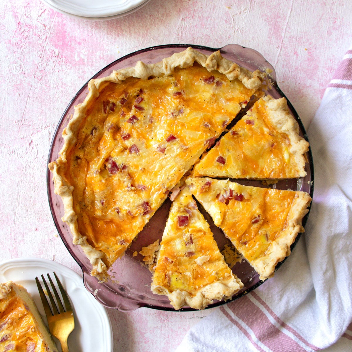 Diced Ham Swiss and Cheddar Cheese Breakfast Quiche - Fueling a ...