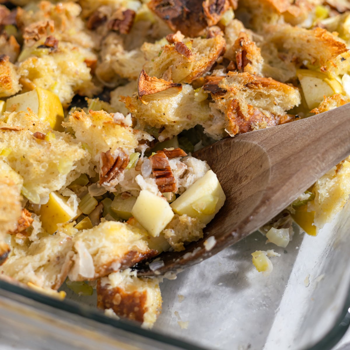 Baked Sourdough Dressing with Pecans and Apples - Fueling a Southern Soul